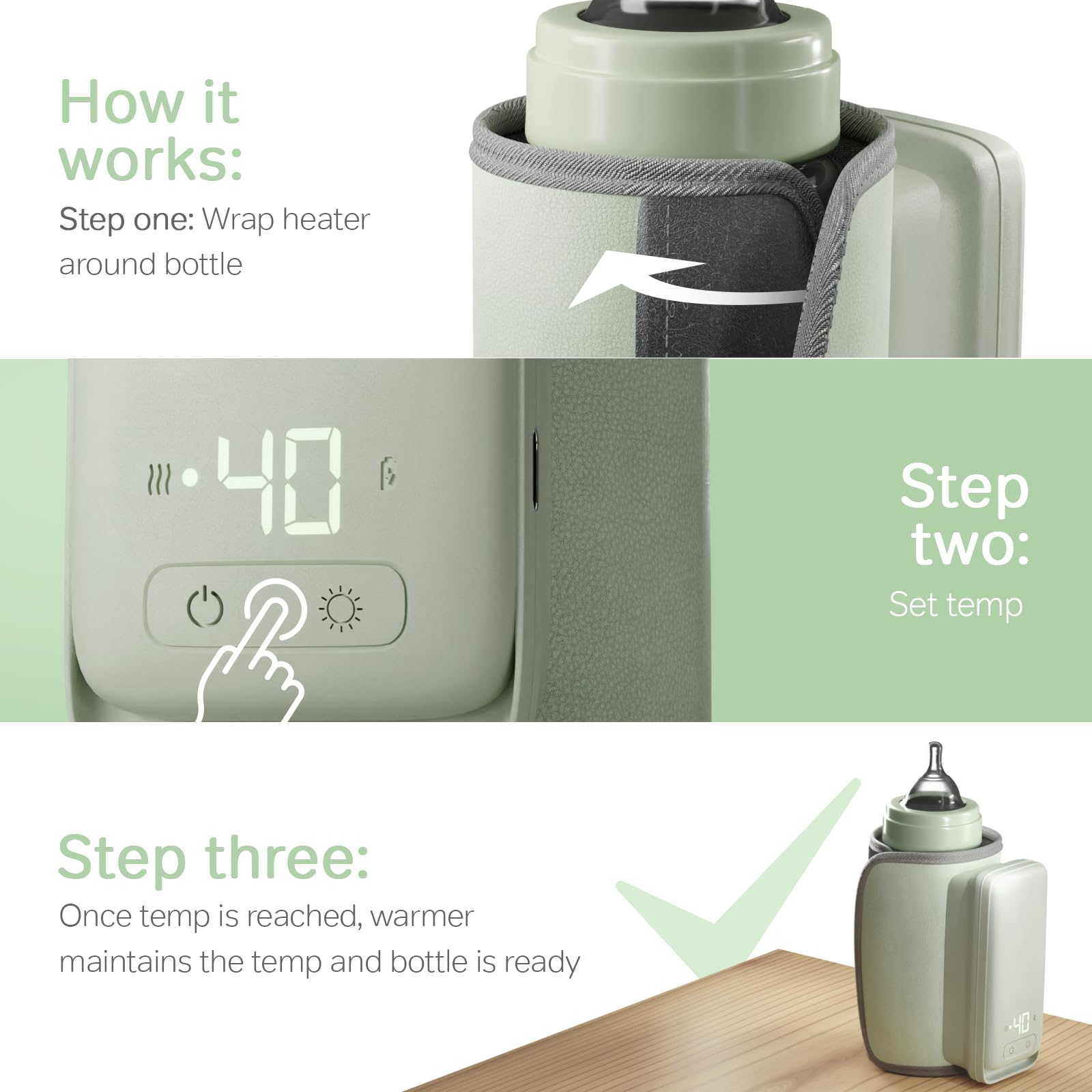 Büki Portable Bottle Warmer for Breastmilk or Baby Formula - Fast Heating + Leak-Proof + Adjustable Travel Warmer with Battery-Powered Temperature Display, Flashlight - 6000MAH Rechargeable Battery