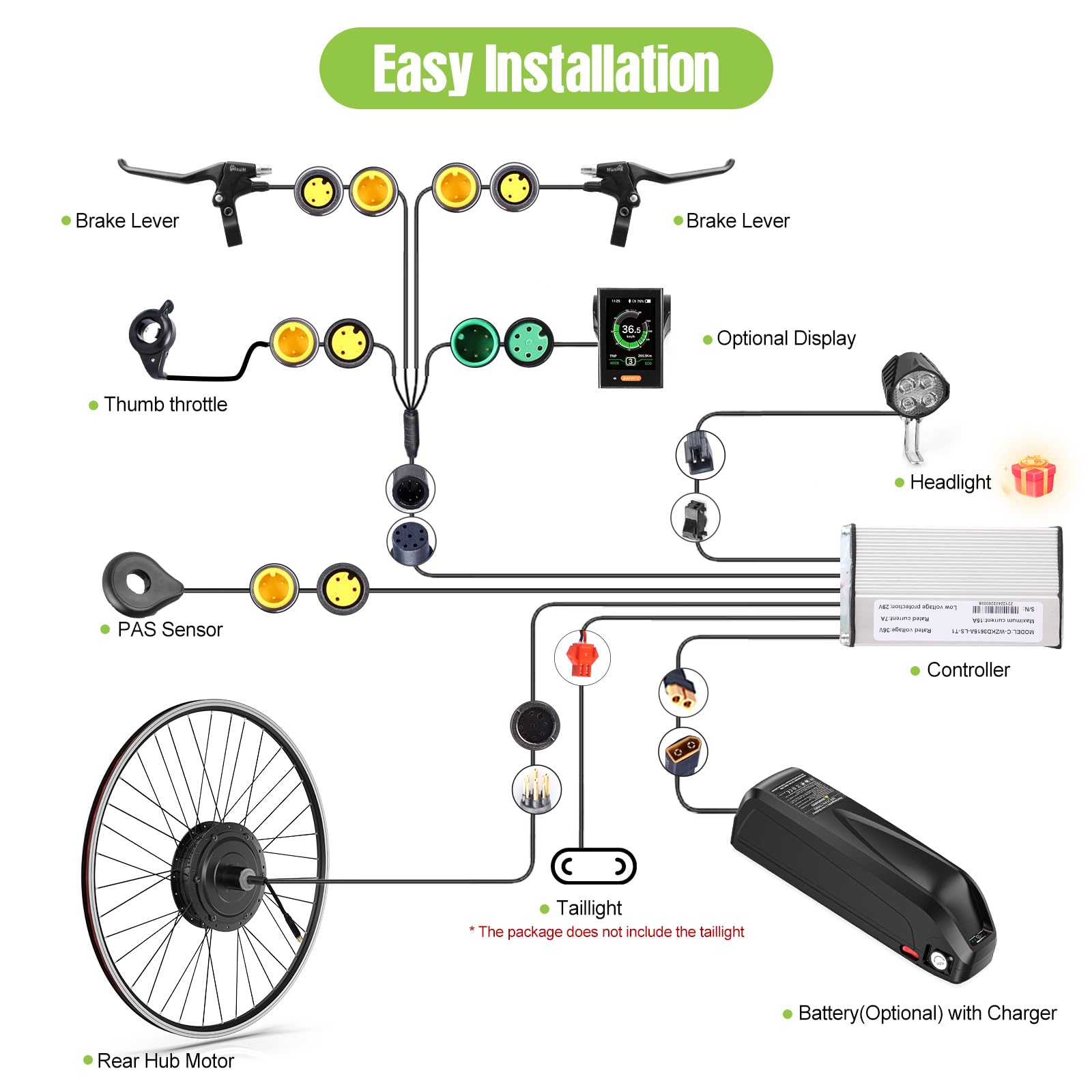 BAFANG 48V 500W Rear Hub Motor Kit Electric Bicycle Conversion Kit for Bikes 20" Wheel (500C Display, 48V 17.5Ah Rear Battery and Charger)