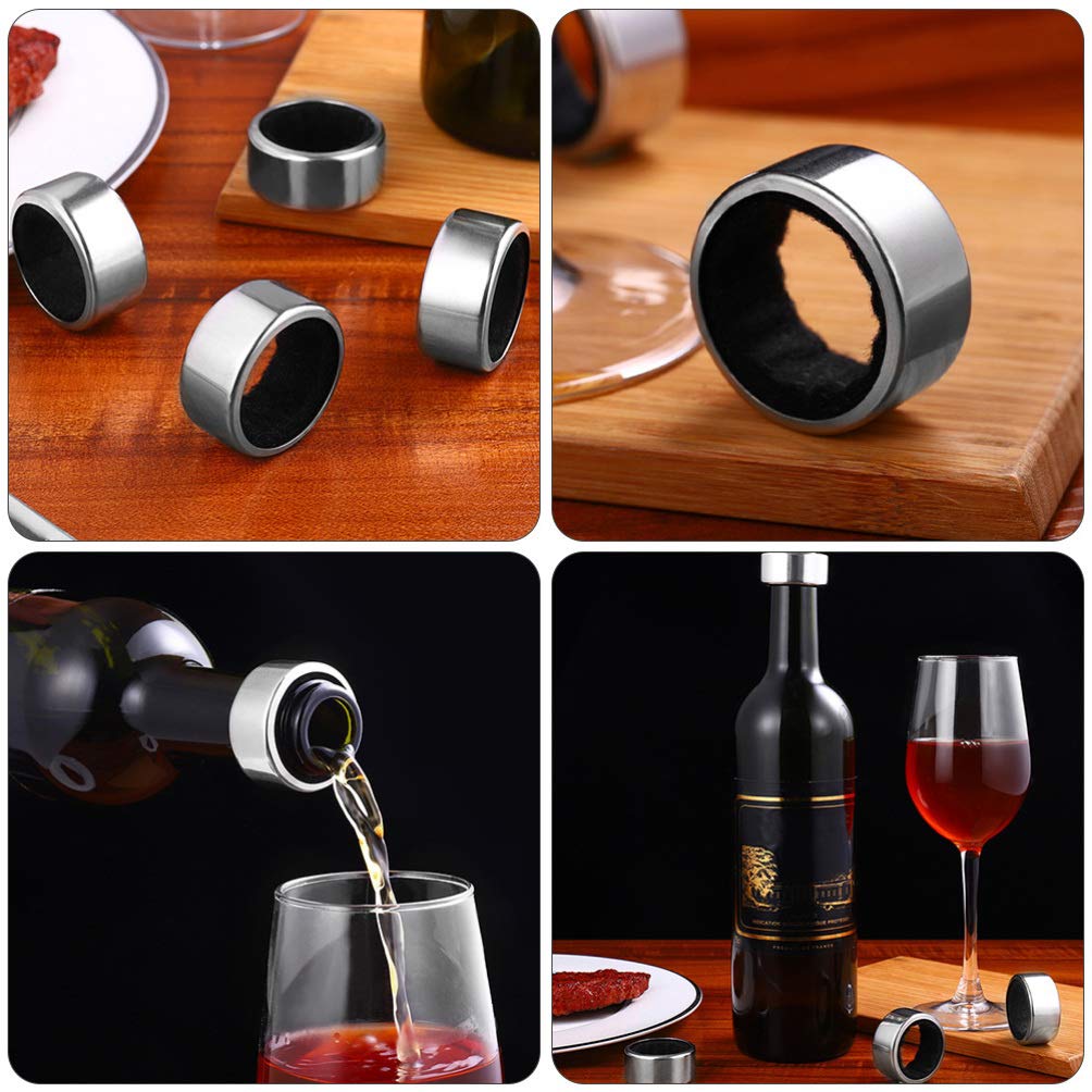 Cabilock 12pcs Wine Bottle Drip Collar Stainless Steel Wine Bottle Collar Wine Drip Ring Wine Neck Catcher for Home Restaurant