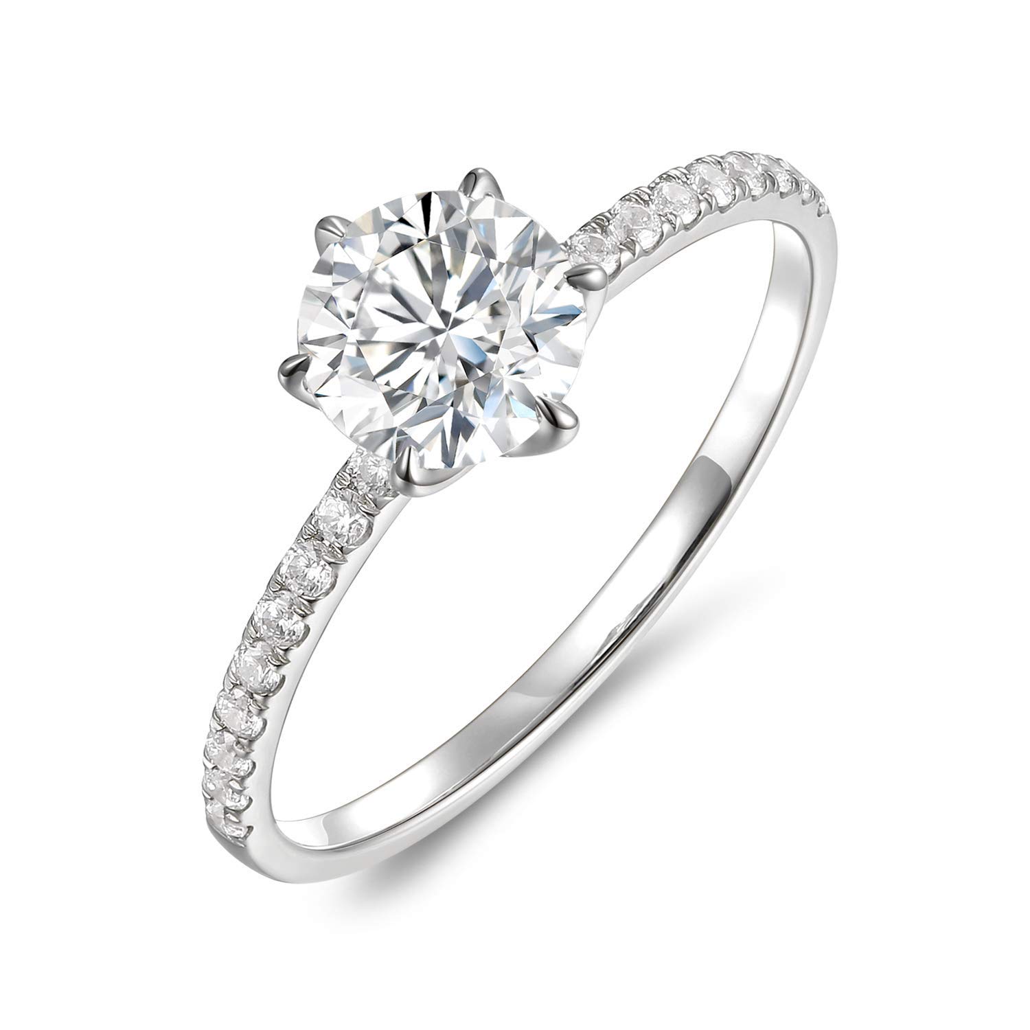 Lamrowfay 14k Yellow OR White Solid Gold 1.0 CT Classic 6-Prong Engagement Wedding Ring (White-Gold, 7)