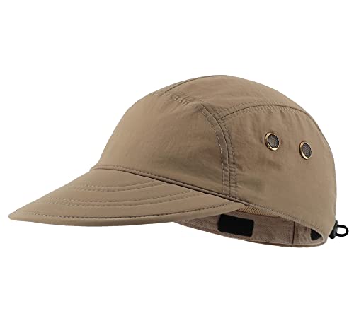 Connectyle Mens UV Sun Protection Cap Safari Hike Cap with Neck Flap Fishing Hat (Dark Khaki)