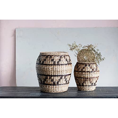 Creative Co-Op Hand-Woven Rattan and Abaca Design and Lids, Set of 2 Baskets, 17" L x 17" W x 19" H, Multicolor