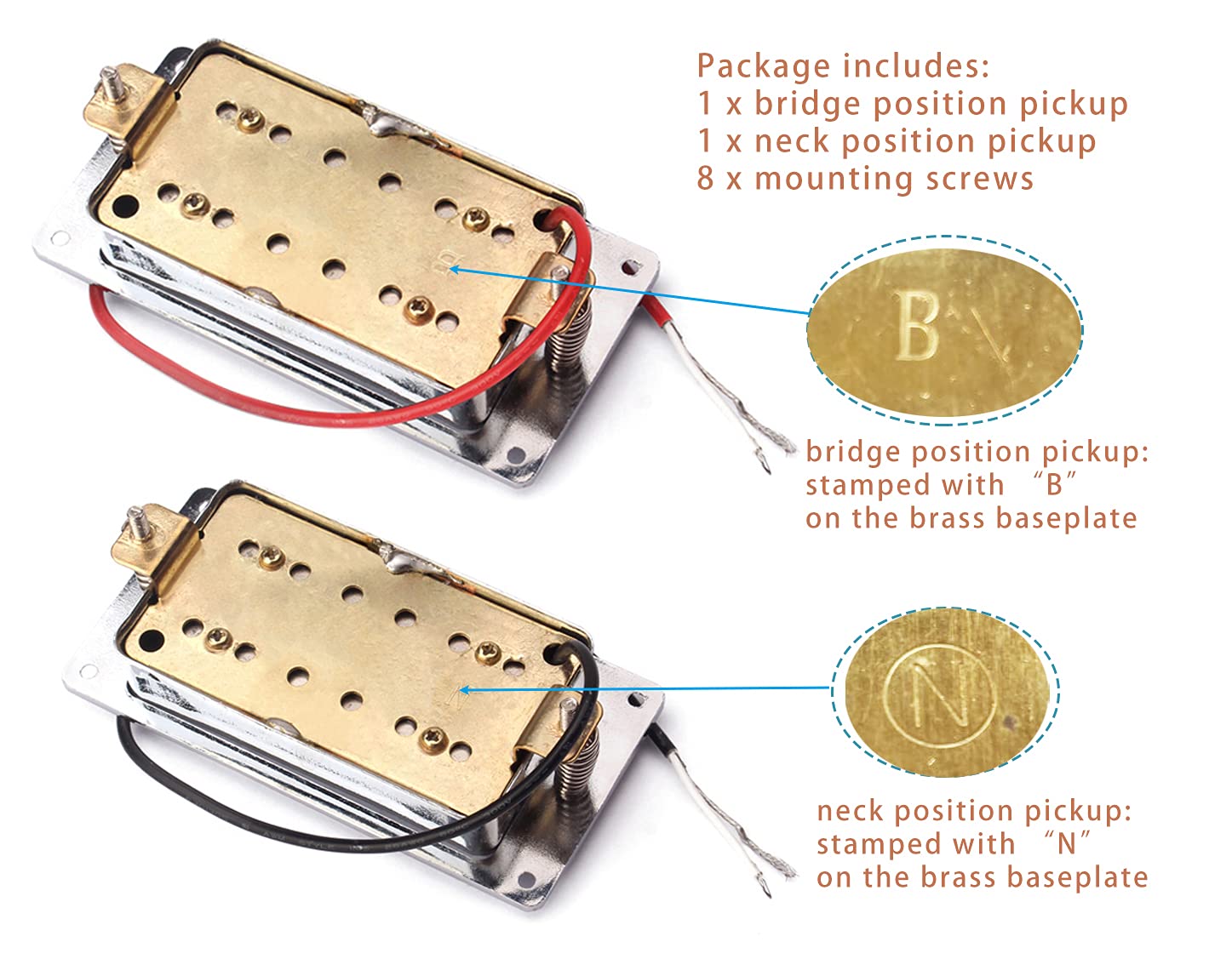 LAMSAM Humbucker Pickups Set, High Output Flush Polepiece Ceramic Magnet PUP Compatible Electric Guitar with Humbucker Pickup Configuration, Double Coil Bridge Neck Pick-up Replacements, Chrome