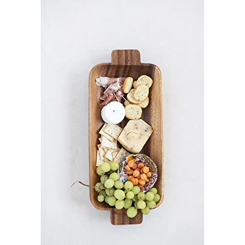 Creative Co-Op Hand-Carved Acacia Wood w/Handles Tray, 18"L x 8"W x 2"H, Natural