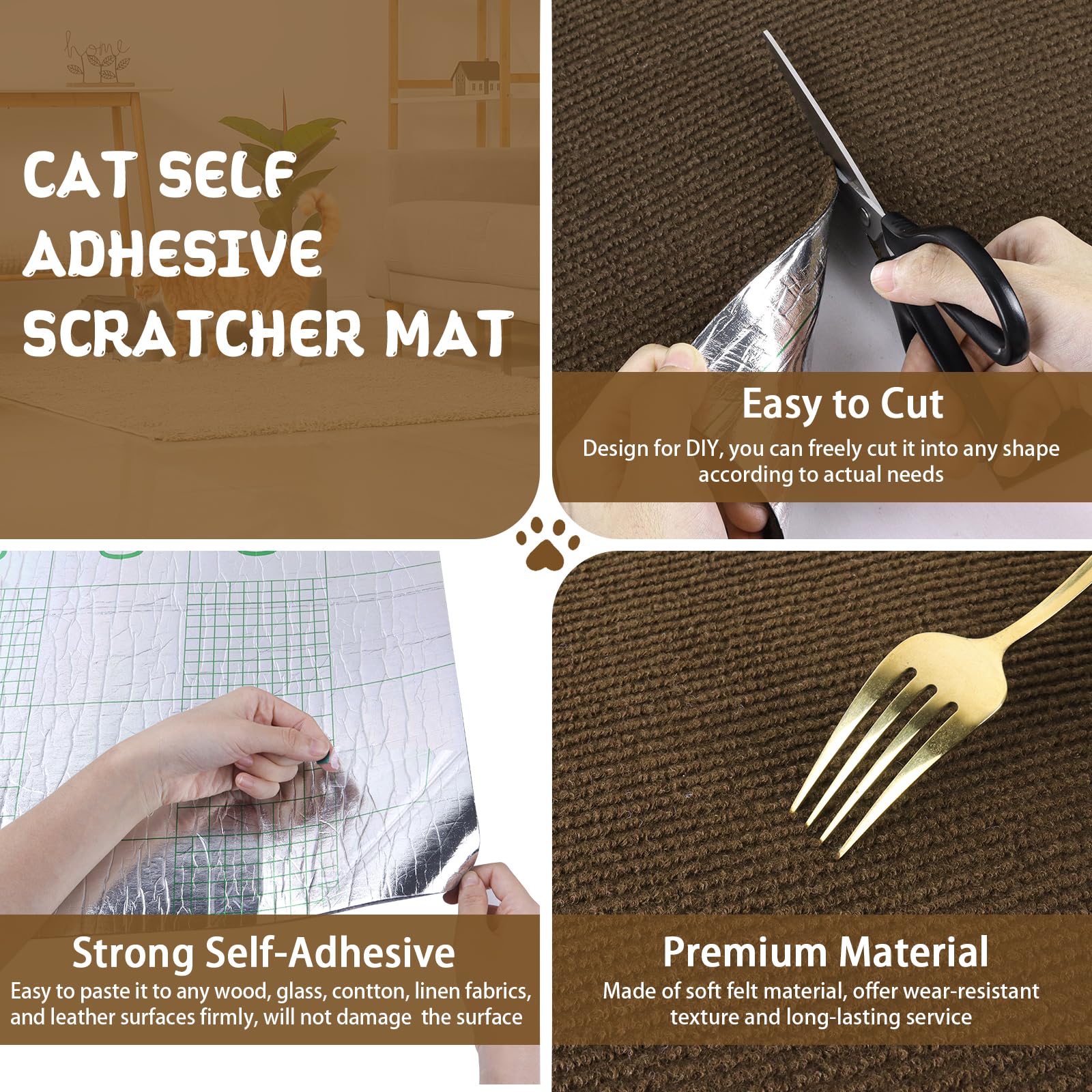 Climbing Cat Scratcher Mat Trimmable Cat Scratching Post Carpet 78.7ββx15.8ββ Self Adhesive Carpet Mat Pad Replacement for Cat Tree Shelves Post Couch Wall Furniture Steps DIY Protector (Brown)