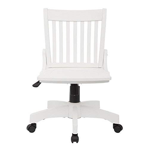 OSP Home Furnishings Deluxe Armless Wood Banker's Desk Chair with Adjustable Height, Locking Tilt, and Heavy Duty Base, White