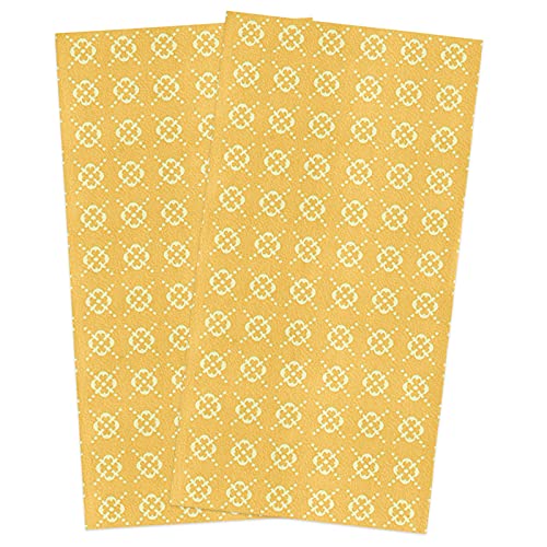 BULING Super Absorbent and Lint Free Kitchen Towels Yellow Morocco Flower Patterned 2PCS Reusable Cleaning Cloths, Soft Tea Towels, Table Cleaning Cloths, Dish Towels for Drying Dishes