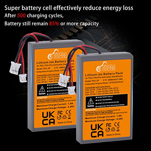Pickle Power 2 Pack 2000mAh PS4 PS4Pro Battery Replacement for Sony Playstation 4 Dualshock 4 V1 V2 Controller CUH-ZCT2 CUH-ZCT2E CUH-ZCT1E CUH-ZCT1U