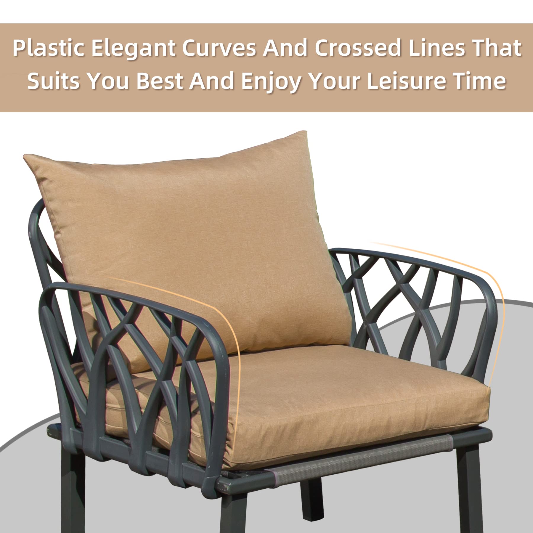 Domi Outdoor 4 PCS Patio Conversation Set with Removable Grey Cushions, Plastic Dining Table and Chairs Dining Set for Garden Lawn Yard