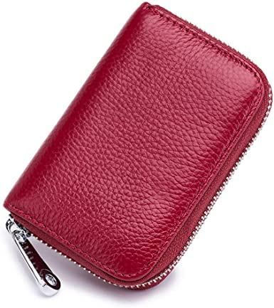 Card Holder for Women Men RFID Small Wallets Credit Card Case Blocking Slim Zipper Money Organizers,12Slots (Red,Small)