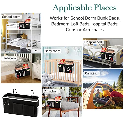 Creproly Bedside Caddy/Hanging Storage Bag for Headboards Bunk Hospital Beds Dorm for Storage Books, Keys, Mobile Phones (Black)