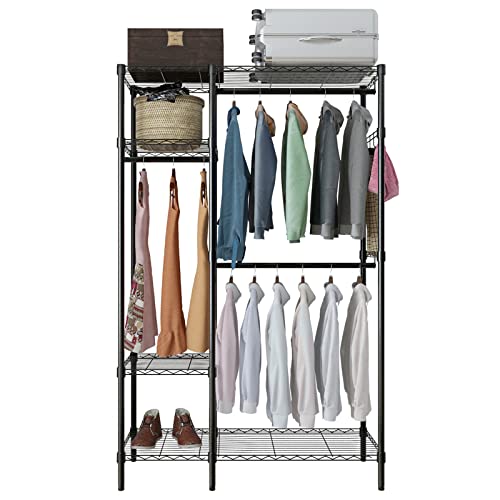 Doredo Metal Clothing Rack with Shelves, Heavy Duty Clothes Racks for Hanging Clothes, Wire Garment Racks for Hanging Clothes with 3 Hanger Rods, 4 Hooks, 45" W x 16.5" D x 70.8" H
