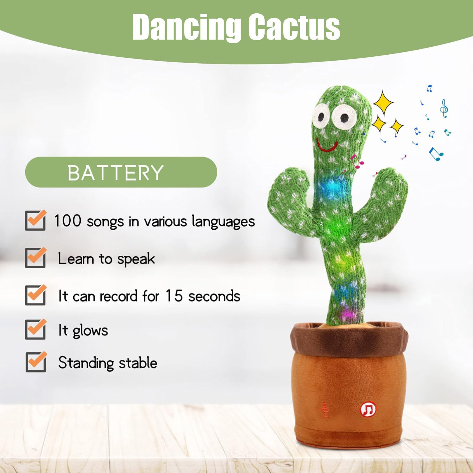 MIAODAM Dancing Cactus, Talking Cactus Baby Toy Repeating Words Smart Cactus Toy Dancing and Singing 100 Songs Funny Toy for Kids and Adults, Plush Interactive Toy Figures