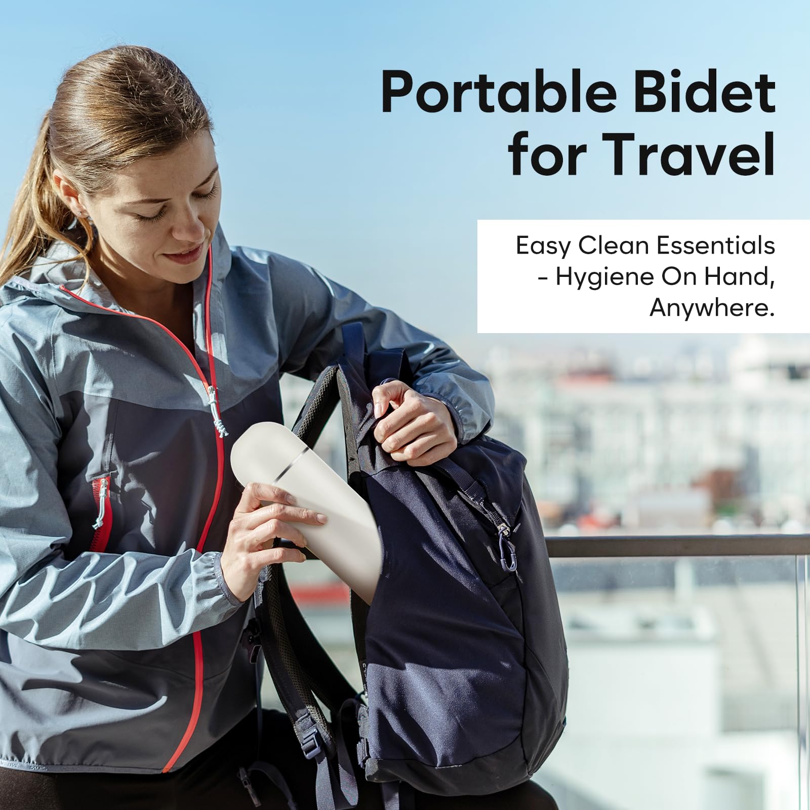 Easy@Home Portable Bidet for Travel: Handheld Sprayer Kit - Personal Hygiene Peri Bottle for Women & Men | Perineal & Postpartum Care Essentials | 380mL (12.8 oz) Large Capacity Bottle | EPB-01 Grey