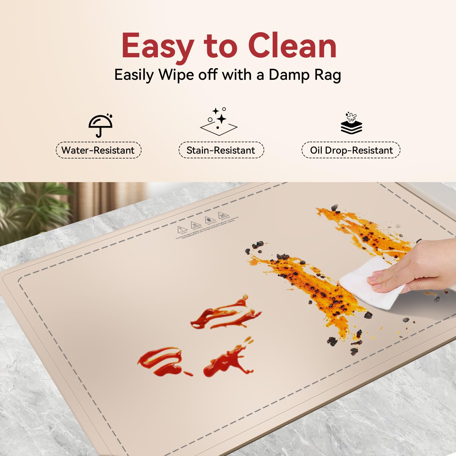 Electric Warming Tray for Food, Full Surface Heating Portable Food Warmer Mat 3 Temperature Settings, Foldable Silicone Heating Mat for Buffet, Gatherings, Parties, Beige