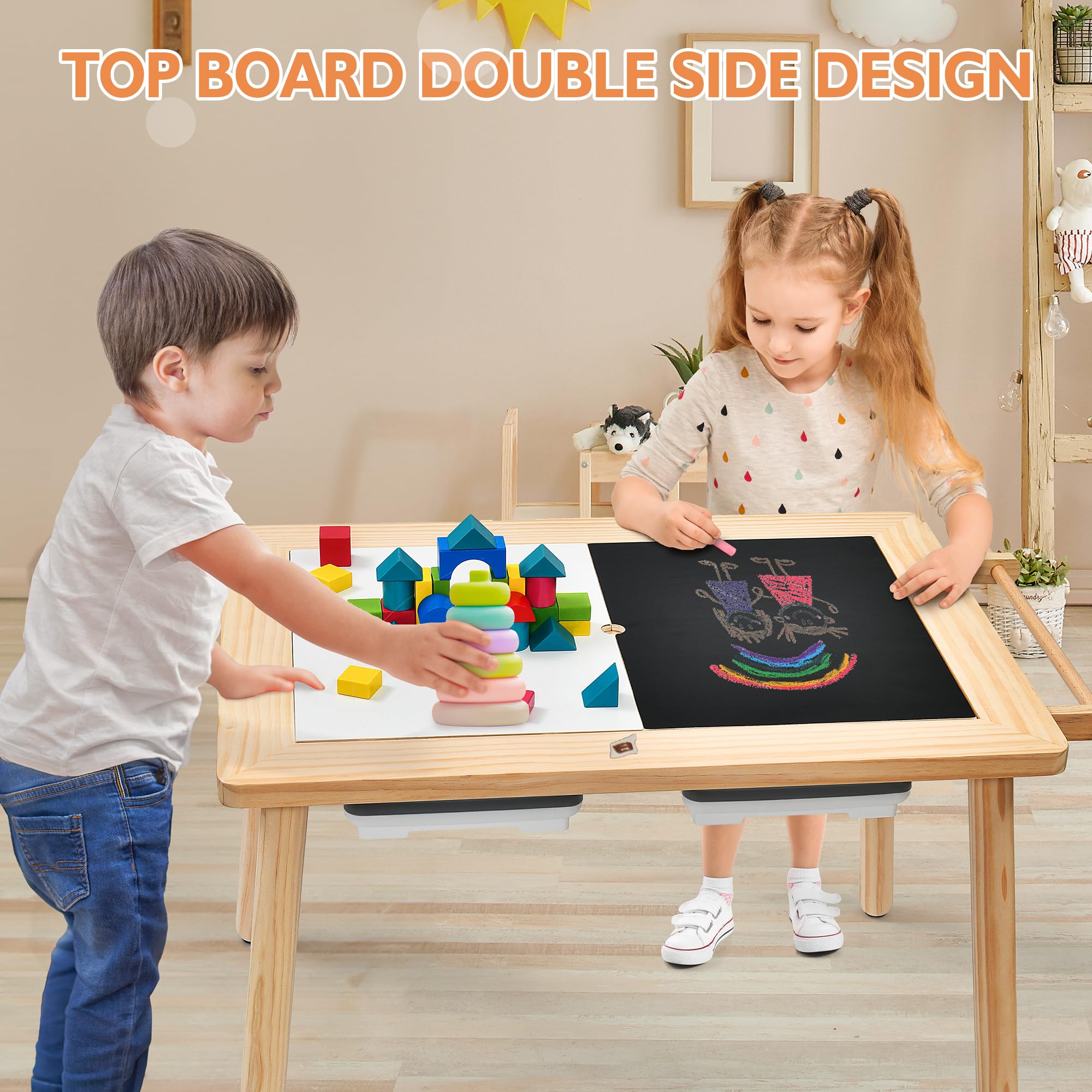 Easyego Sensory Table for Toddlers, Kids Table with Foldable Bin & Paper Roller (Without Roll Paper) Play Sand and Water Table Gifts for Boys and Girls