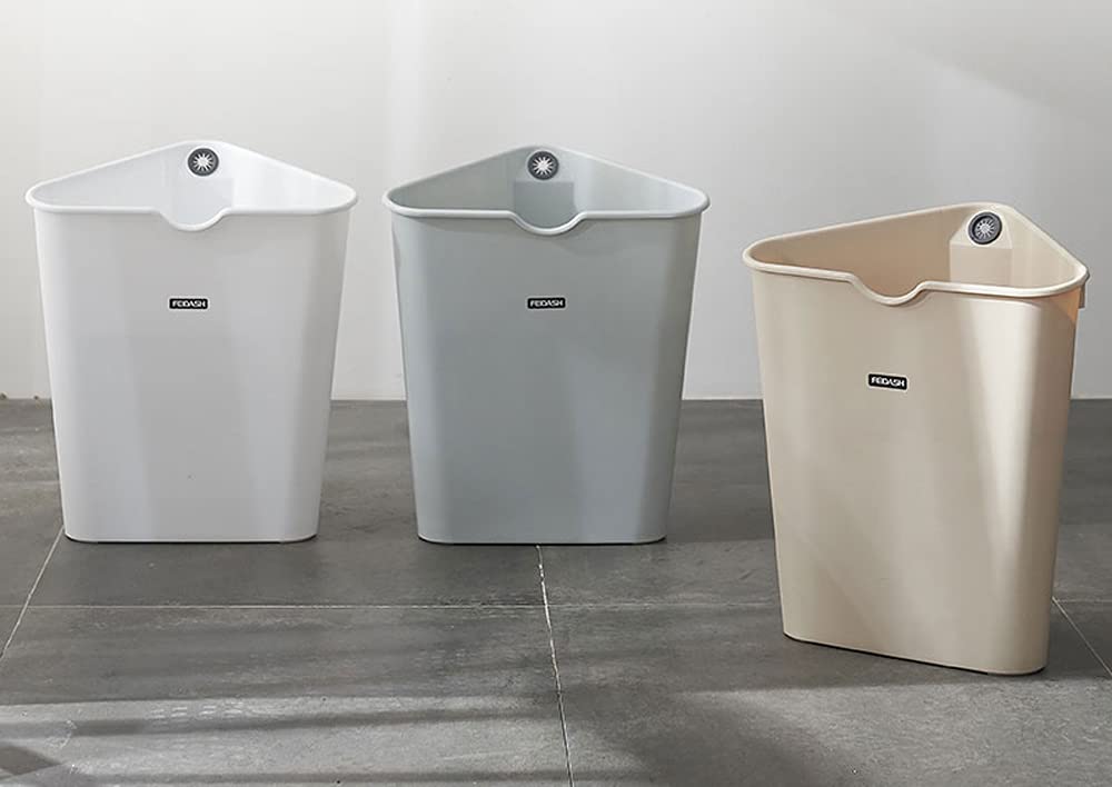 Happiness Decoration Plastic Triangle Garbage Can Without Lid Home Office Bathroom Trash Can Waste Paper Basket Wastebasket for Narrow Spaces Recycling Bins (White) …