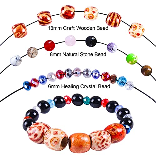 Fishdown 290 Pcs Mixed Stone Beads for Jewelry Making Kit, Crystal Beads Set Chakra Healing Beads, Loose Beading Gemstone Beads Wooden Beads Assortment for Bracelets Necklace Making DIY Kit
