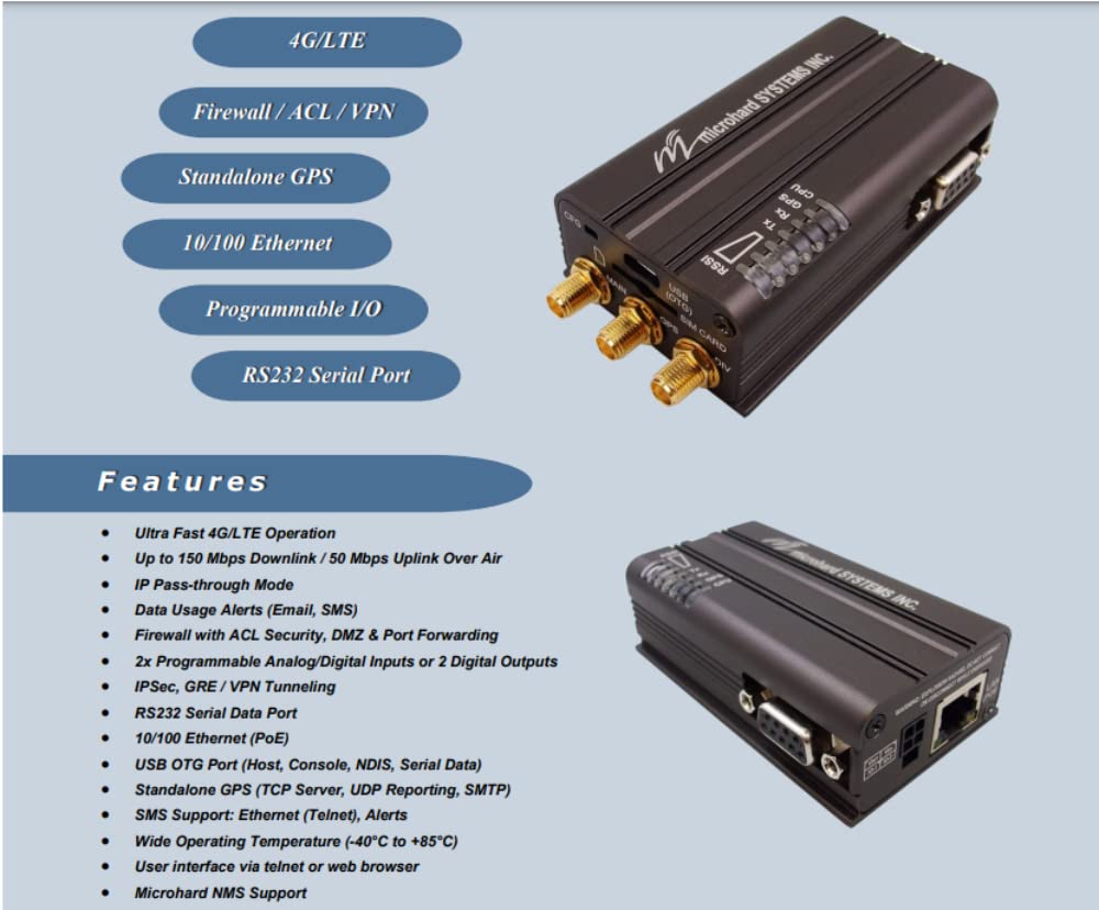 CompuPort Centre - Microhard BulletLTE-NA2 - CA-MHS117404 -LTE Ethernet, USB & Serial Gateway 4G Wireless Modem for Utilities, Telemetry & IoT/IIoT (Modem Only)