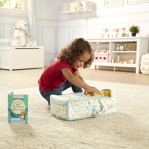 Melissa & Doug Mine to Love Bassinet Play Set Portable Carrier for Dolls with Crinkle Toy, for 3+ years, Nursery Rhyme Book
