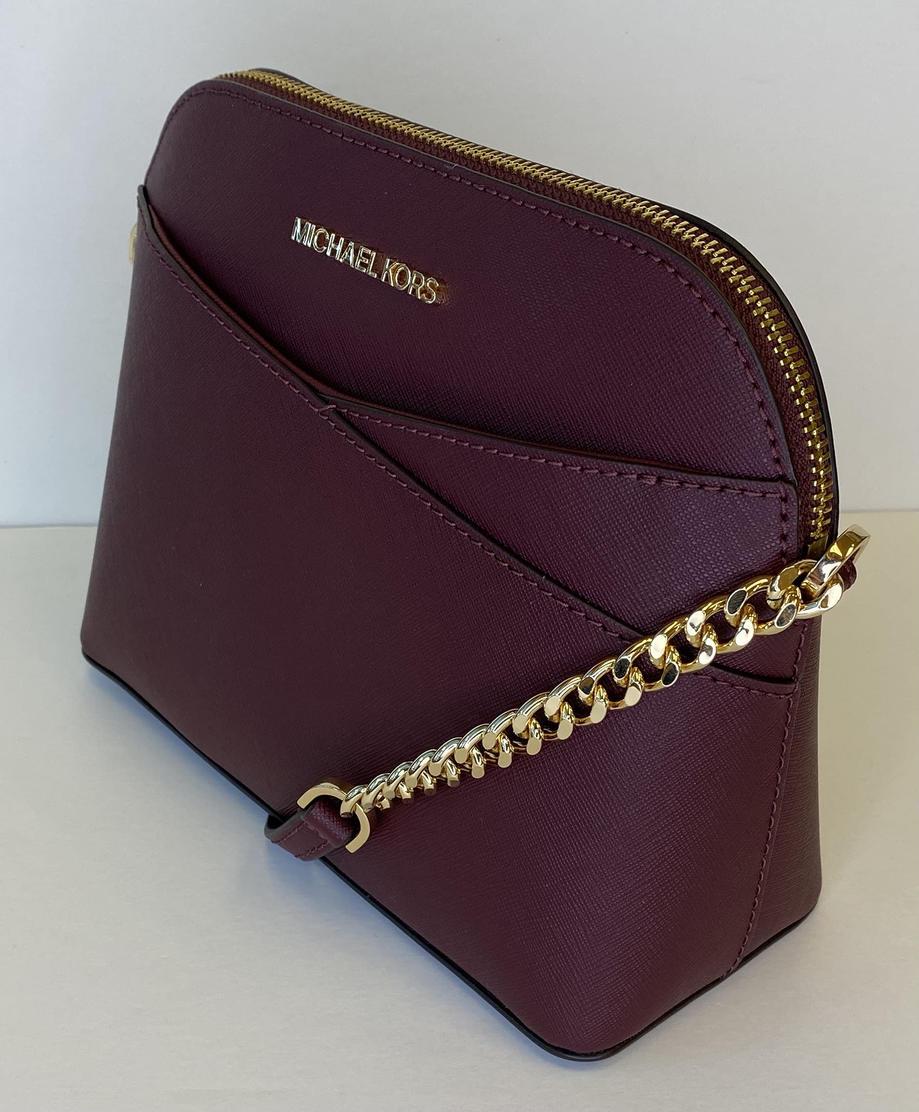 Michael Kors MICHAEL Michael Kors Jet Set Travel MD Dome XCross Crossbody bundled with SM TZ Coinpouch Purse Hook (Merlot)