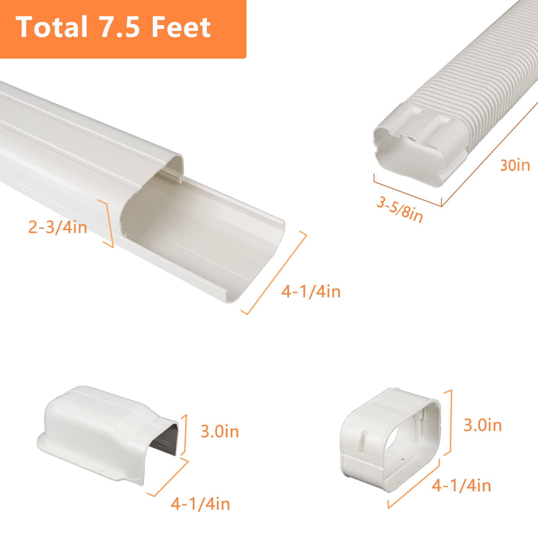 GCGOODS 4in 9ft Decorative PVC Line Set Cover Kit for Ductless Mini Split Air Conditioners, Central AC and Heat Pumps