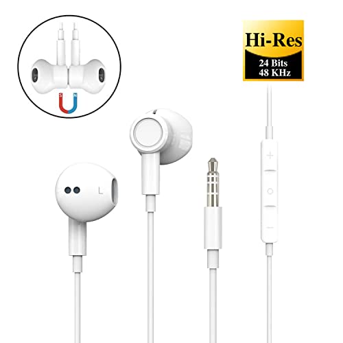 Hi-Res Extra Bass Earbuds Noise Isolating in-Ear Headphones Wired Earbuds with Microphone for iPhone, iPad, MP3, Huawei, Samsung, Lightweight Earphones with Volume Control 3.5mm Jack Headphones