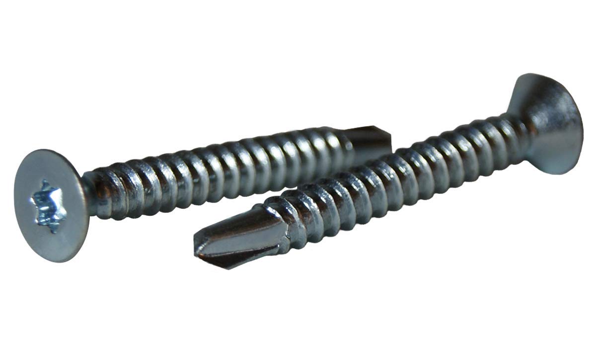 Small Parts 1024KTF Steel Self-Drilling Screw, Zinc Plated Finish, 82 Degree Flat Head, Star Drive, #3 Drill Point, #10-16 Thread Size, 1-1/2" Length (Pack of 100)