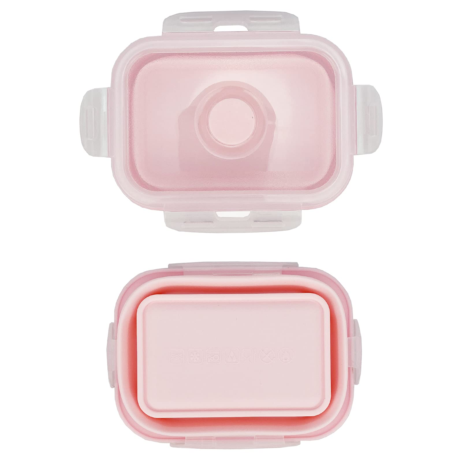 CCyanzi 3piece Collapsible Food Storage Containers with Lids, Silicone Lunch Container, Microwave & Freezer Safe, Space Saving for Kitchen Cabinet and Camping Backpack,(pink)