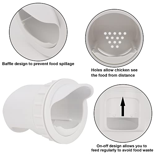 DR.DUDU DIY Automatic Chicken Feeder No Waste, 3 Pcs Poultry Feeder Port with Hole Saw, Rain Proof Rodent Proof Gravity Feed Kits for Buckets, Barrels, Bins, Troughs