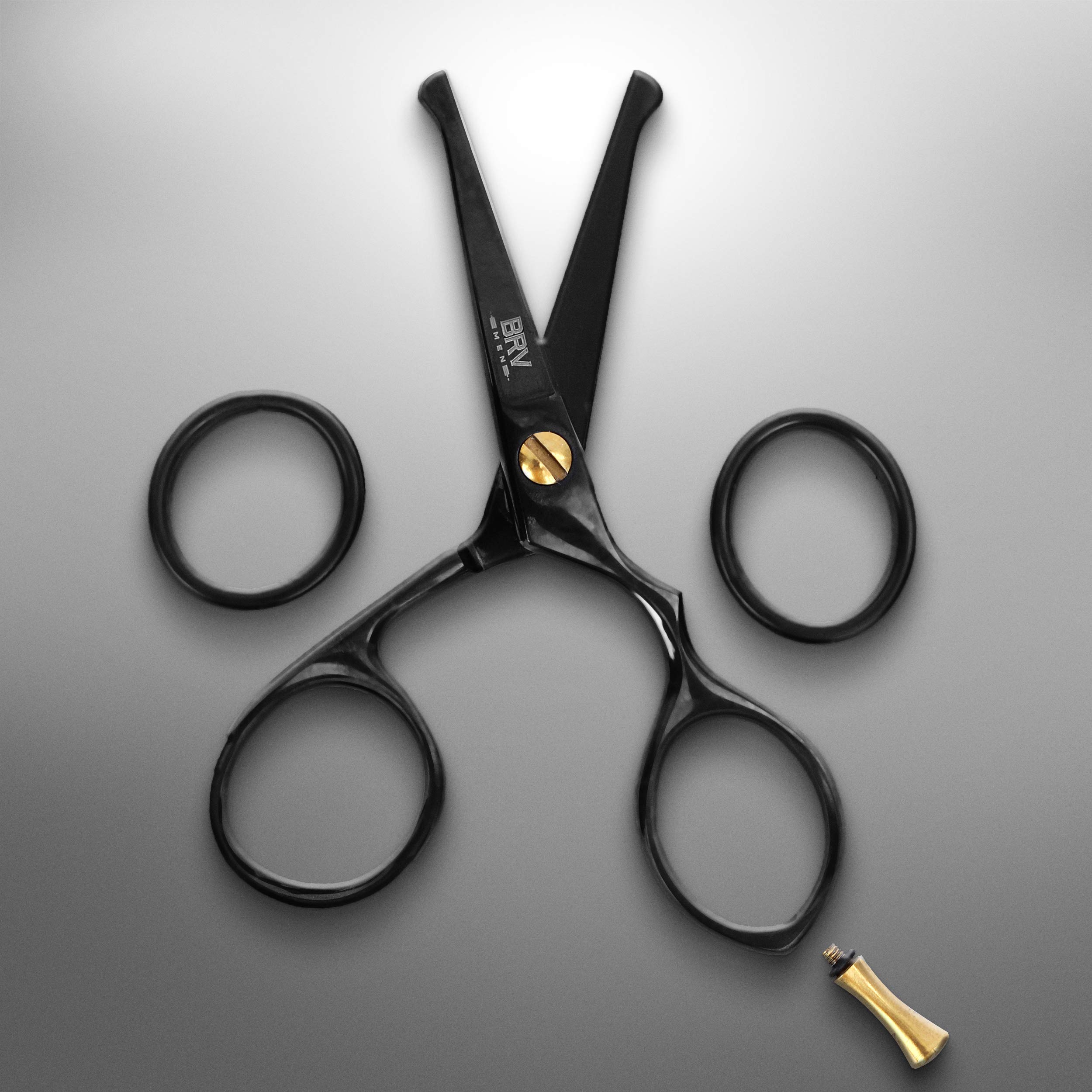 BRV MEN Rounded-Tip Small Trim Scissors for Men 4.2" | High Carbon Stainless Steel | Nose Hair Scissors for Men | Professional Grooming Scissors for Beard, Mustache & Ear Hair - RIGHT HANDED (Black)