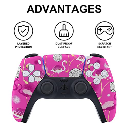 Bright Pink Flamingos Full Protective Skin Cover Design Wrap Decal Sticker Compatible with PS5 Digital Edition Console and Controller