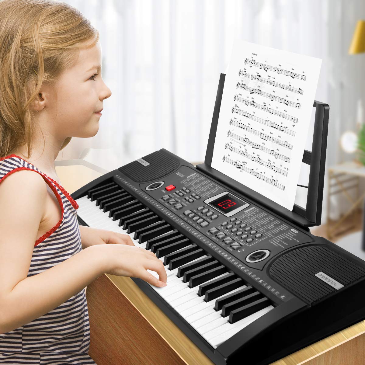 Belens 61 Keys Electronic Digital piano, portable Keyboard piano with built-in speaker and microphone, Sheet Stand and Power Supply,keyboard piano teaching gift for beginners electric