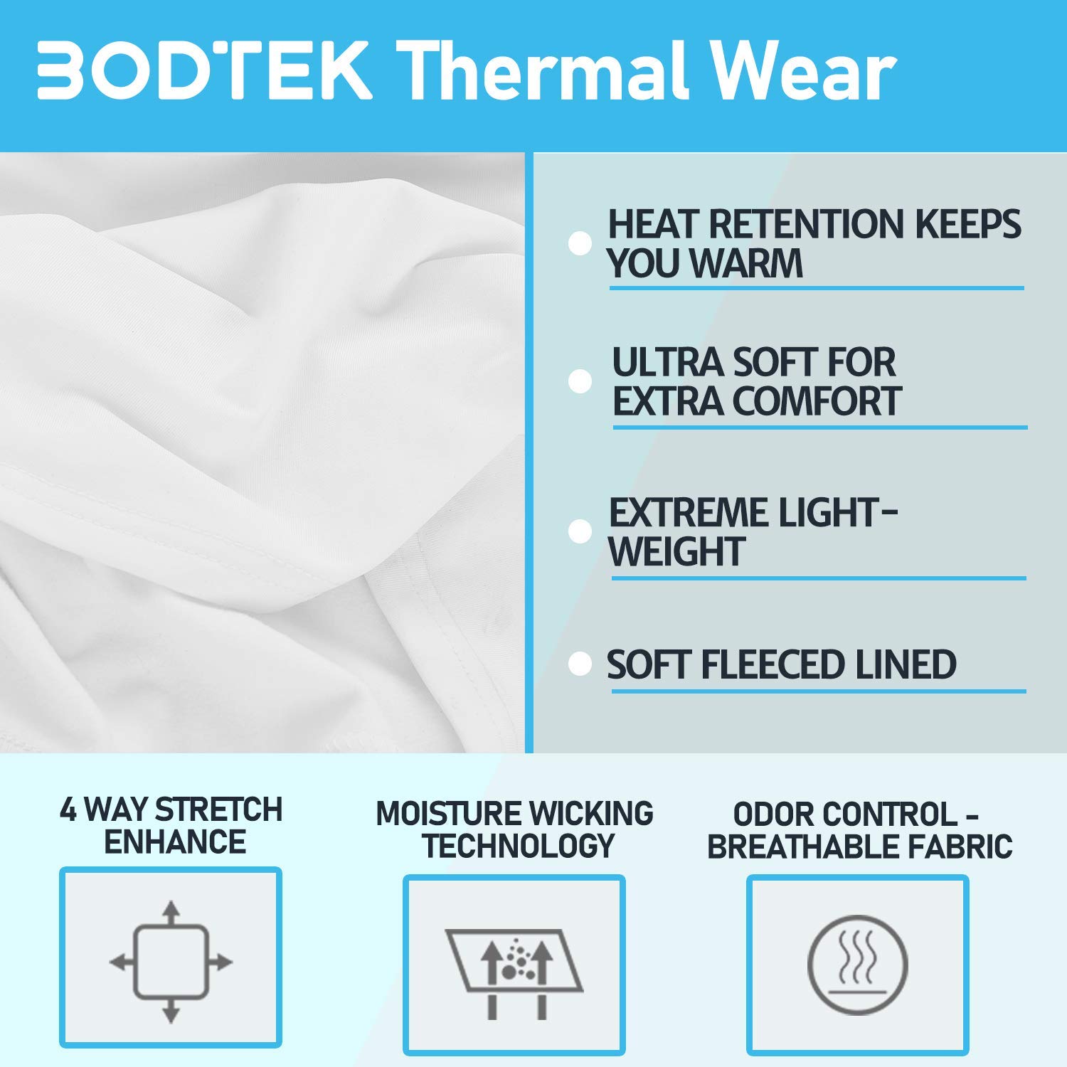 Bodtek Mens Thermal Underwear Pants Premium Long Johns Fleece Lined Base Layer Bottom (Black, Medium)