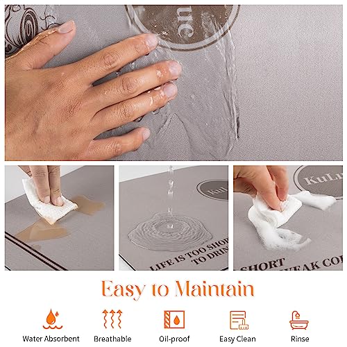 KuLuc Coffee Mat, Coffee Bar Mat, Dish Drying Mat for Kitchen Counter Decor Coffee Station Coffee Bar Accessories under Coffee Maker Coffee Station Organizer Coffee Espresso Accessories Light Gray