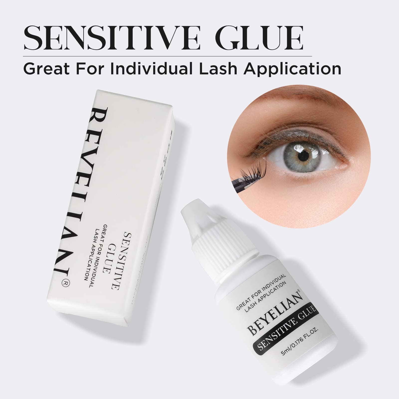 BEYELIAN Individual Lash Glue, DIY Lash Clusters Glue, 3-4 Sec Drying Time Eyelash Extension Adhesive for Professional and Self Use Individual Cluster Lashes, No Irritation, Black 5ml