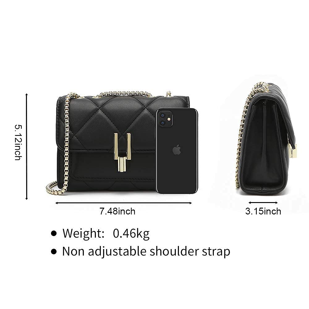 Nother Crossbody Bags for Women Quilted Shoulder Purses and Handbags Lattice Texture with Chain Strap (Black)