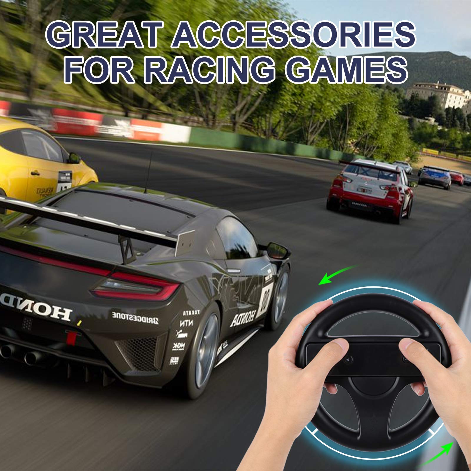 GEEKLIN Steering Wheel for Wii Controller, 2 pcs Black Racing Wheel Compatible with Mario Kart, Game Controller Wheel for Nintendo Wii Remote Game