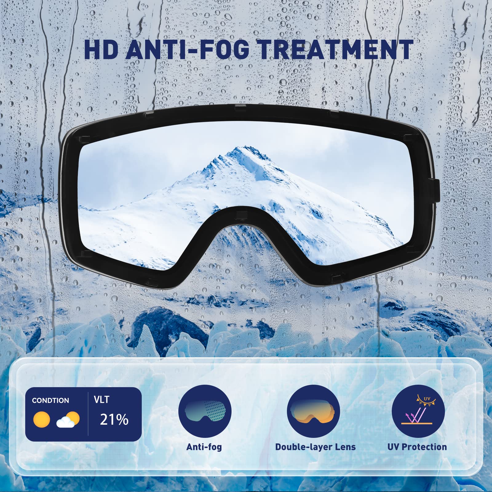 Beyoitz Cylindrical Ski Goggles OTG Snow Goggles Anti-fog Snowboard Goggles For Men Women Adults