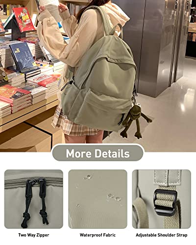 Green Backpack for Women Men, Waterproof High School Bookbag,Lightweight Casual Travel Daypack,Classic Basic College Backpack,Middle School Bag for Teen Girls Boys