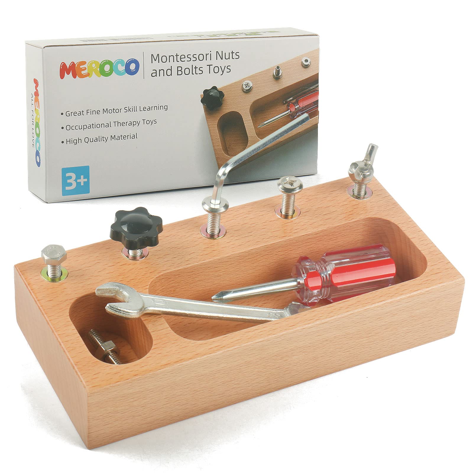 MEROCO Montessori Screwdriver Board Set for Kids, Montessori Toys for 2 3 4 5 Year Old, Wooden Educational Learning Sensory Nuts and Bolts Toys for Toddlers Preschool Stem Waldorf Toys Gift