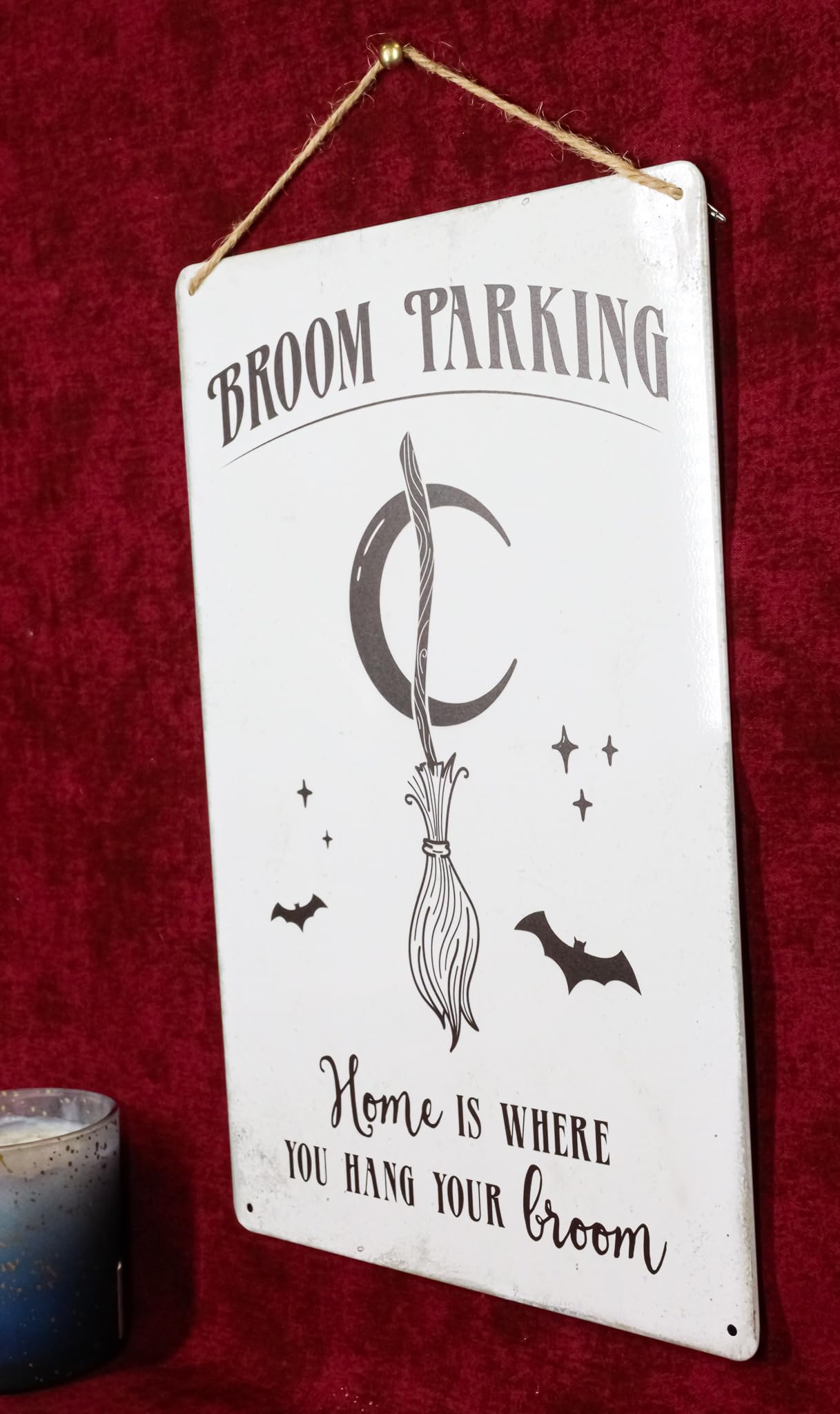 Ebros Gift Halloween Witchcraft Wicca Occult Witch Broom Parking Home Is Where You Hang Your Broom Bats Stars And Crescent Moon Wall Hanging Sign Plaque Kitchen Home Decorative Signs