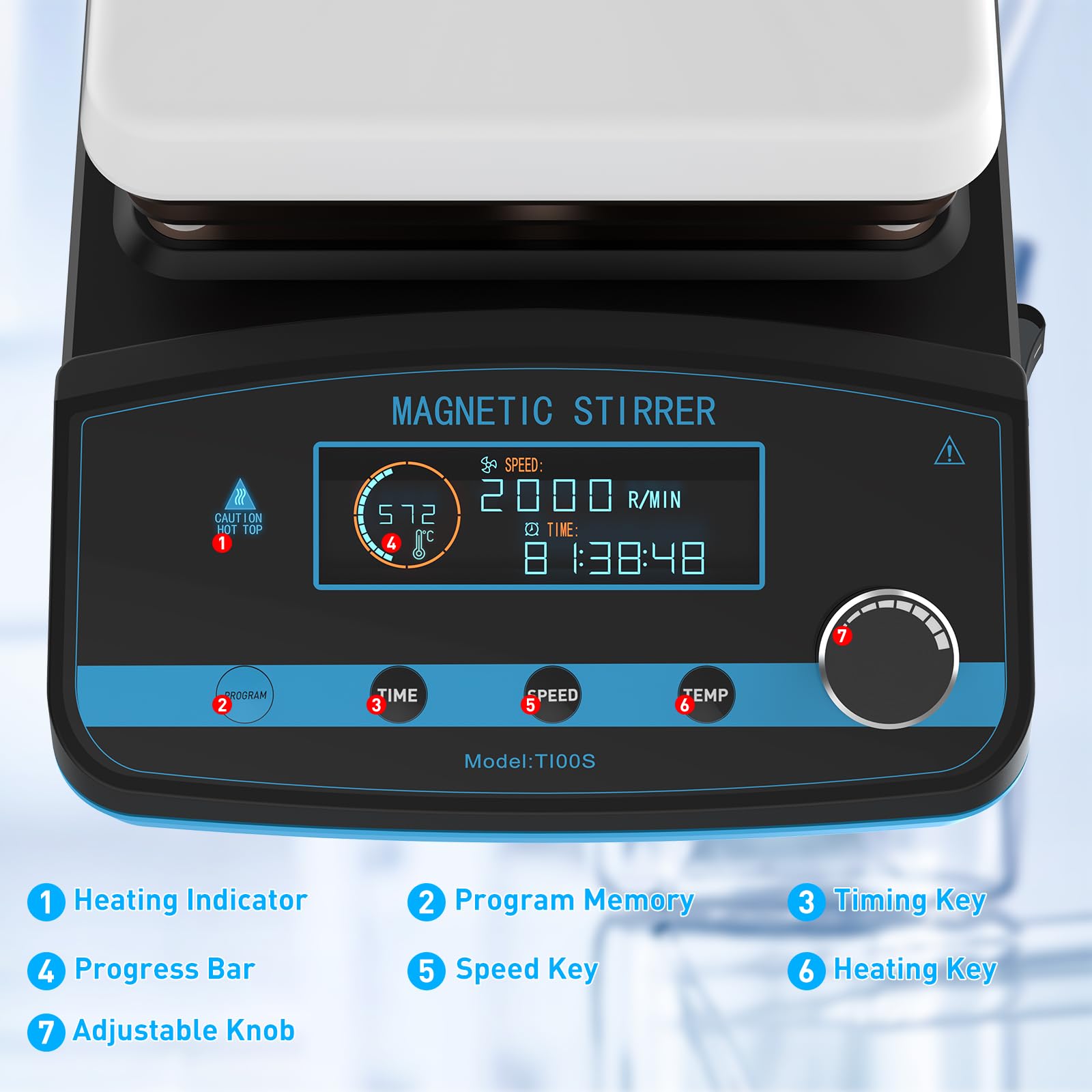 Digital Magnetic Stirrer Hot Plate w/Temp Sensor, 572℉ Magnetic Stir Plate w/3 Stir Bars, Max 6L Capacity Hot Plate Stirrer, 100-2000 RPM Magnetic Hotplate Stirrer w/LCD Display n Support Stand