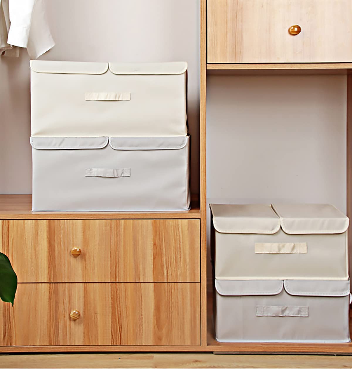 Large Foldable Storage Boxes with Lids Fabric, Large Toy Box, Lidded Storage Bins with Handles for Clothes, 40L Organiser Bathroom Storage Baskets for Clothes Toys Books Bedding or More (Beige 2 Pack)