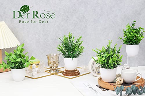 Der Rose Faux Plants Indoor, 4 Packs Small Fake Plants Mini Artificial Plants in Pots for Home Office Shelf Farmhouse Bathroom Decor