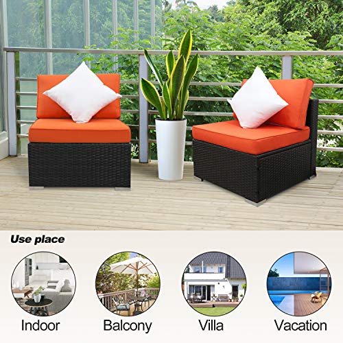 Excited Work PE Wicker Outdoor Loveseat 2 Pcs Patio Couch with Washable Cushion and 2 Pillow,Sectional Furniture Conversation Set(Orange)