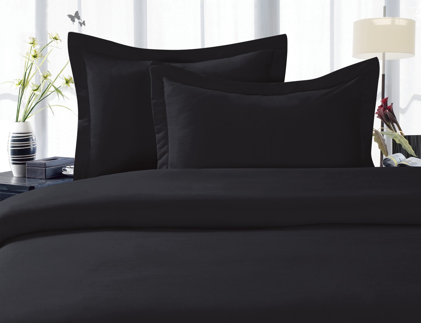Elegant Comfort 3 Piece 1500 Thread Count Luxury Ultra Soft Egyptian Quality Coziest Duvet Cover Set, King/California King, Black, Model:2RW- DVT K Black