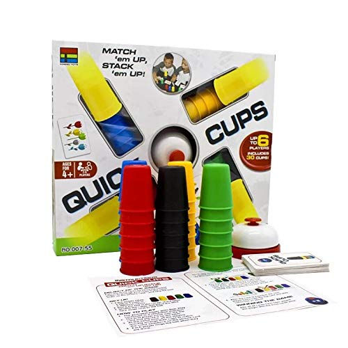 KRISMYA Quick Cups Games for Kids,Classic Speed Cup Game for Parent-Child Interactive Stacking Cups Game with 24 Picture Cards, 30 Cups (6 Sets of 5 Colors Each), Bell &Instructions