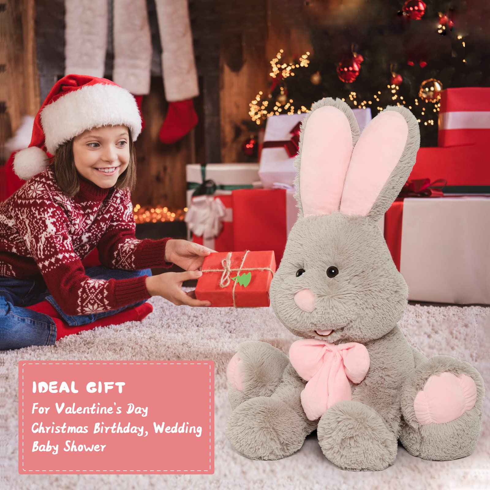 MorisMos Giant Bunny Stuffed Animal, 31.5'' Large Grey Rabbit Plush Toy with Pink Ears, Soft Toy for Girls/Boys, Ideal Gift for Easter, Halloween, Christmas, Cuddling, Snuggling