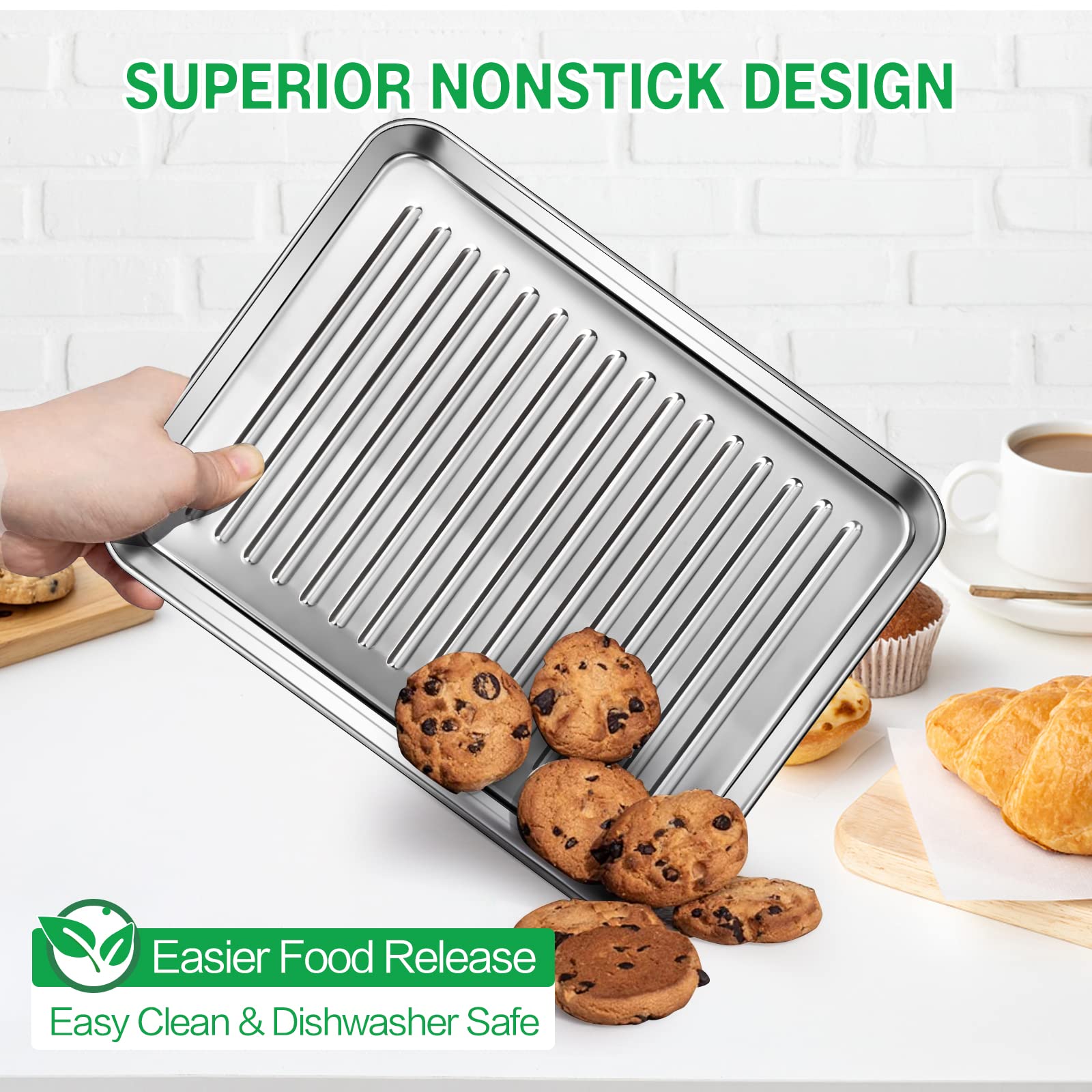 CEKEE Baking Sheet with Rack Set of 9 (3 Cookie Sheets + 3 Baking Racks + 3 Mats), Stainless Steel Baking Sheet Cooling Rack with Baking Mat Set, Baking Pans Set - Heavy Duty & Dishwasher Safe